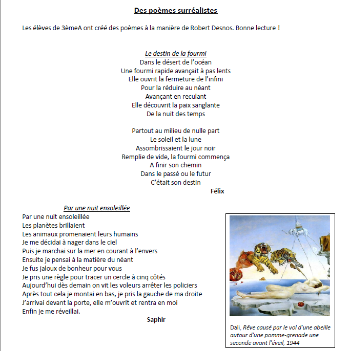 Des poèmes surréalistes en 3eA – Collège Molière